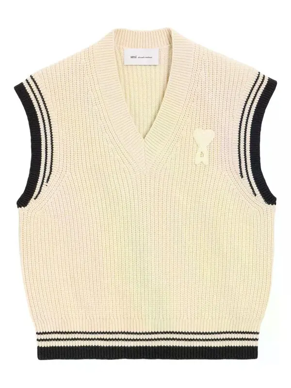 AMI Paris De Coeur V-neck Knitted Vest - Neutrals