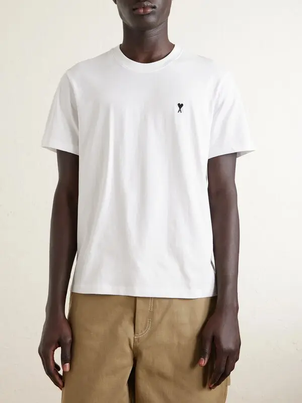 AMI Paris Logo-embroidered Cotton-jersey T-shirt