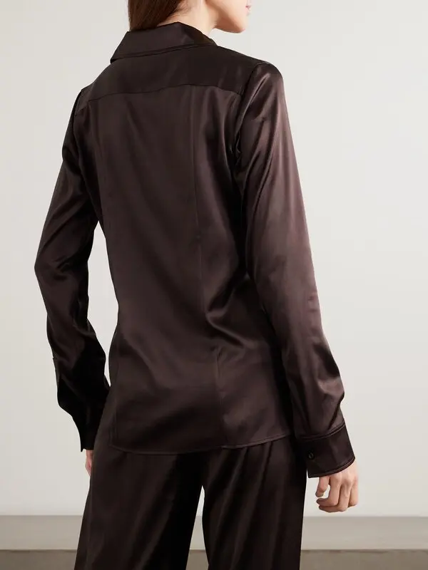 Eterne Constance Embellished Stretch-silk Satin Shirt - Brown