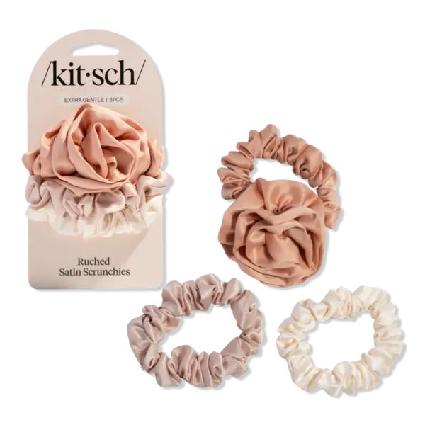 KITSCH Rosette Ruched Satin Scrunchies - Terracotta