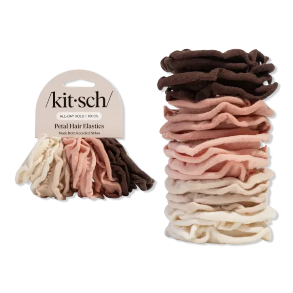 KITSCH Recycled Fabric Petal Hair Ties Set Of 10 - Blush