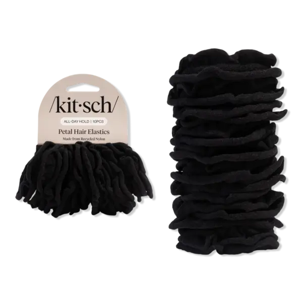 KITSCH Recycled Fabric Petal Hair Ties Set Of 10 - Black