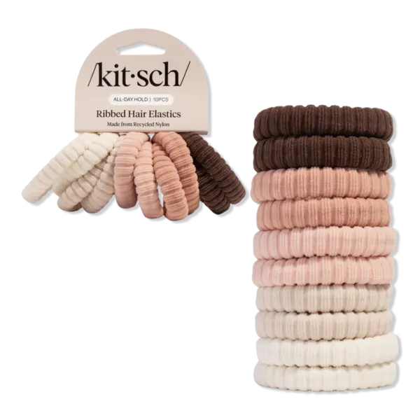 KITSCH Ribbed Hair Elastics 10-piece Set - Blush