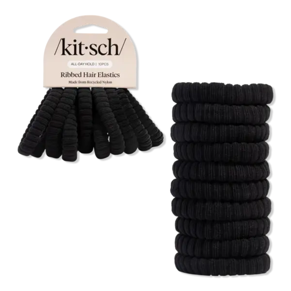 KITSCH Ribbed Hair Elastics 10-piece Set - Black