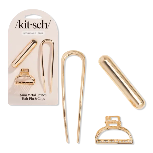 KITSCH Mini Metal French Hair Pin & Clips 3-piece Set - Gold
