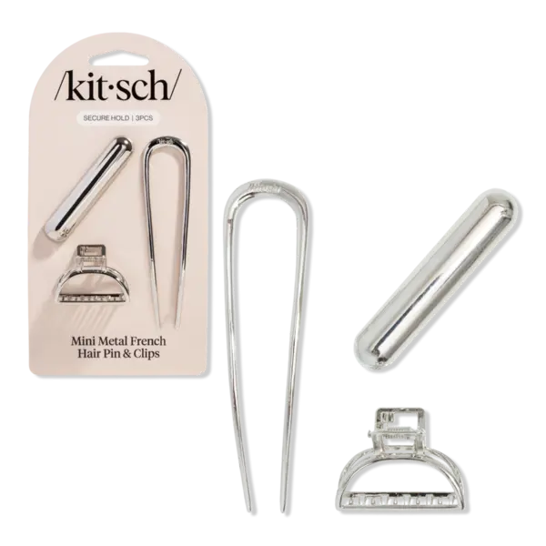 KITSCH Mini Metal French Hair Pin & Clips 3-piece Set - Silver