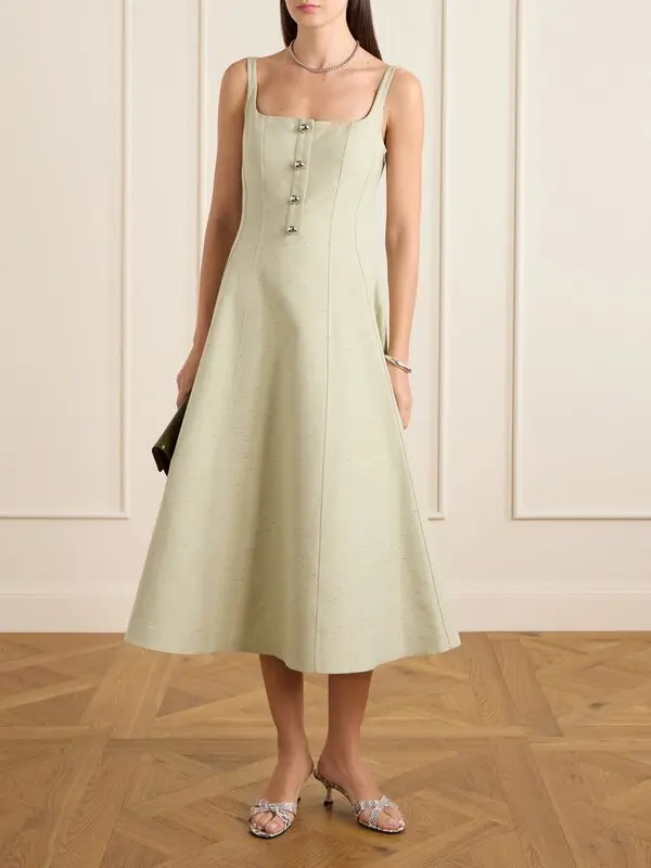 Altuzarra Orrie Button-embellished Cotton-blend Midi Dress