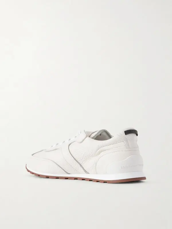 Brunello Cucinelli Embellished Textured-leather Sneakers - Neutrals