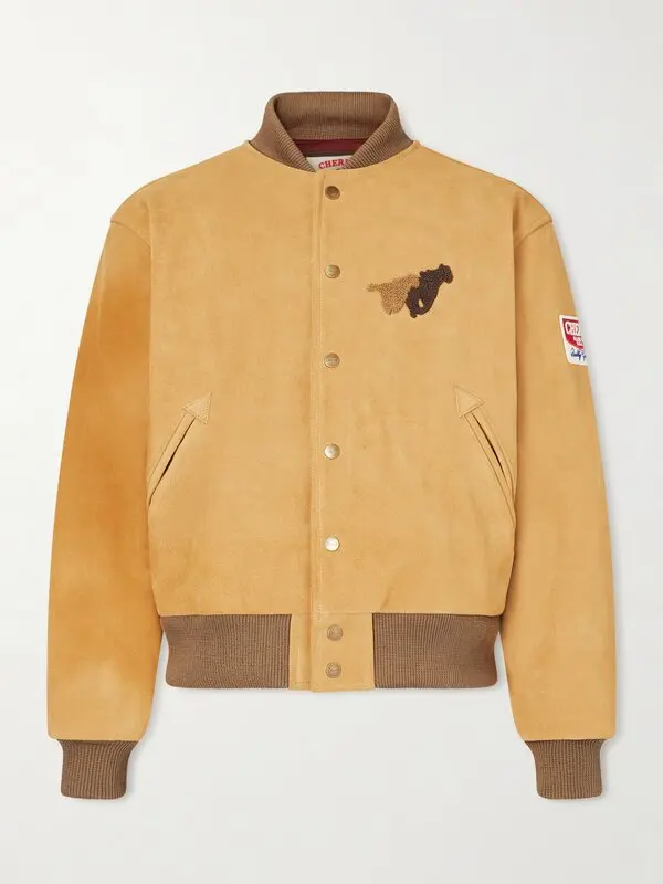 CHERRY LOS ANGELES Logo-appliquéd Embroidered Suede Jacket