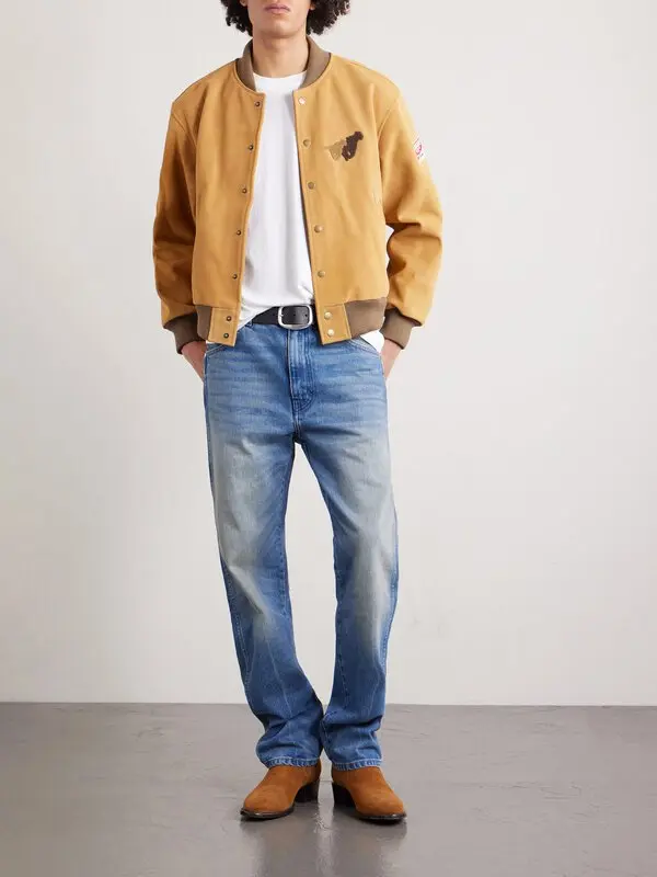CHERRY LOS ANGELES Logo-appliquéd Embroidered Suede Jacket
