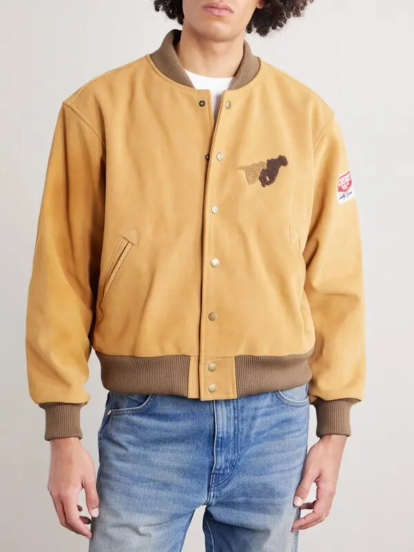 CHERRY LOS ANGELES Logo-appliquéd Embroidered Suede Jacket