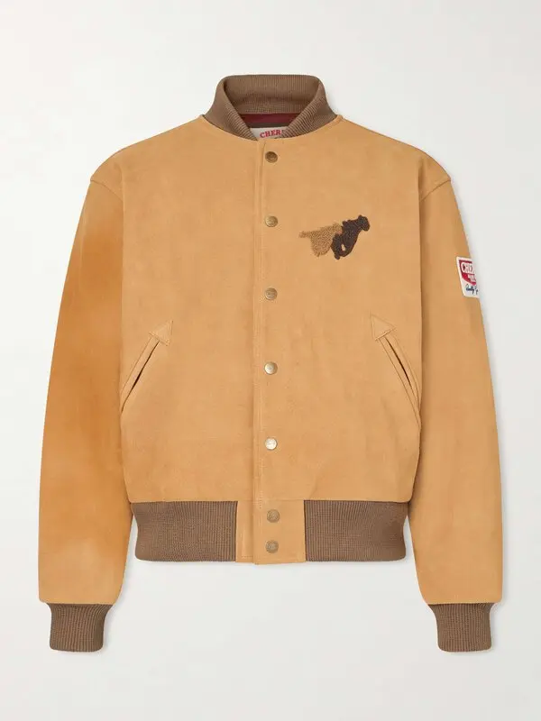 CHERRY LOS ANGELES Wrangler Logo-appliquéd Embroidered Suede Jacket - Tan