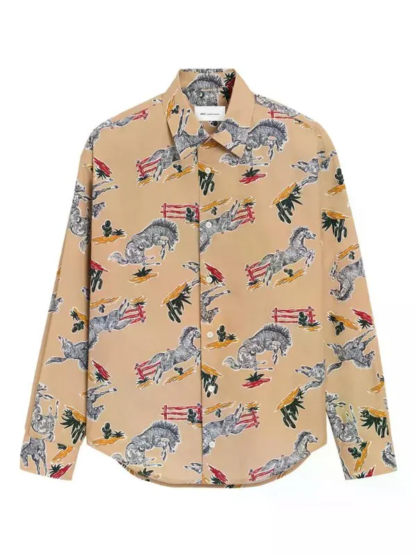 Ami Horse-print Button-down Shirt - Neutrals