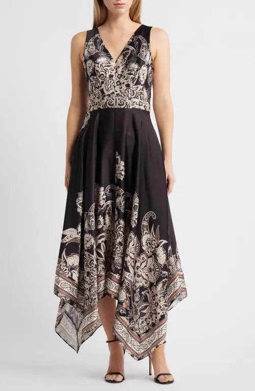 Vince Camuto Placed Scarf Print Handkerchief Hem Dress