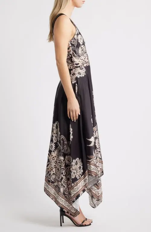Vince Camuto Placed Scarf Print Handkerchief Hem Dress