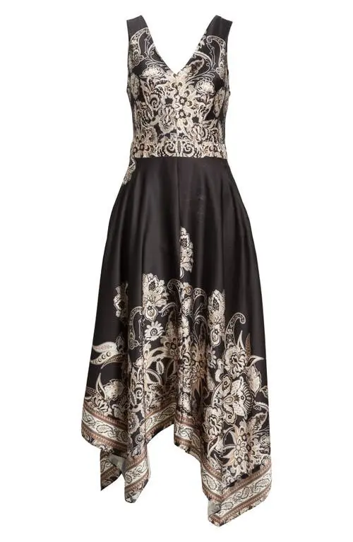 Vince Camuto Placed Scarf Print Handkerchief Hem Dress