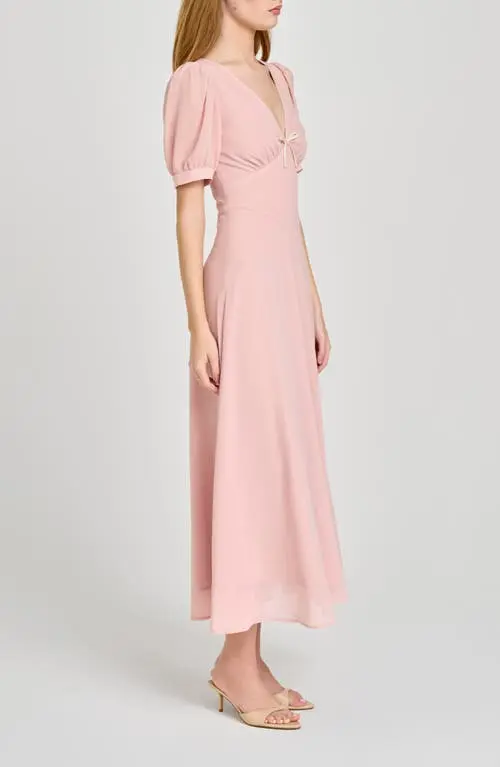 Wayf Juliana Short Sleeve A-Line Midi Dress - Pink - 25% Off | Editorialist