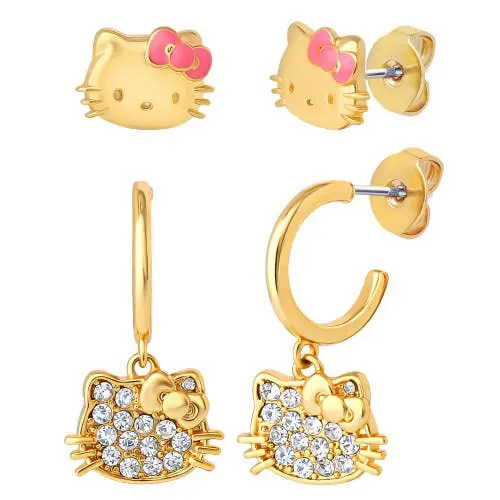 HELLO KITTY Earring Set 2-pair - Gold Tone