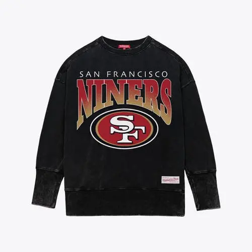 Mitchell & Ness San Francisco 49ers Delineate Mineral Wash Crewneck Sweatshirt - Black