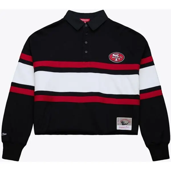 Mitchell & Ness San Francisco 49ers Cropped Long Sleeve Rugby Polo - Black