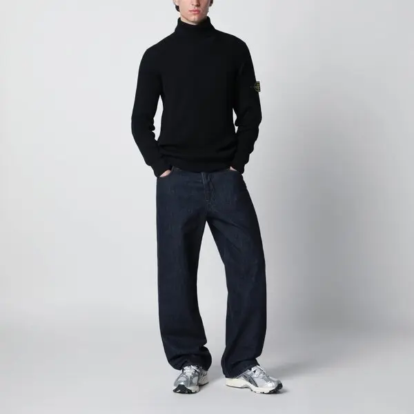 Stone Island Turtleneck Virgin Wool Sweater - Blue