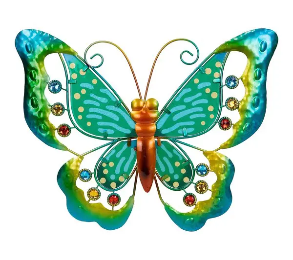 NORTHLIGHT Green Metal Butterfly Garden Wall Ha Nging - One-color