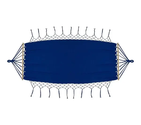 NORTHLIGHT Hammock Netted Fringe & Wooden Bars 100' X 41' Navy - One-color