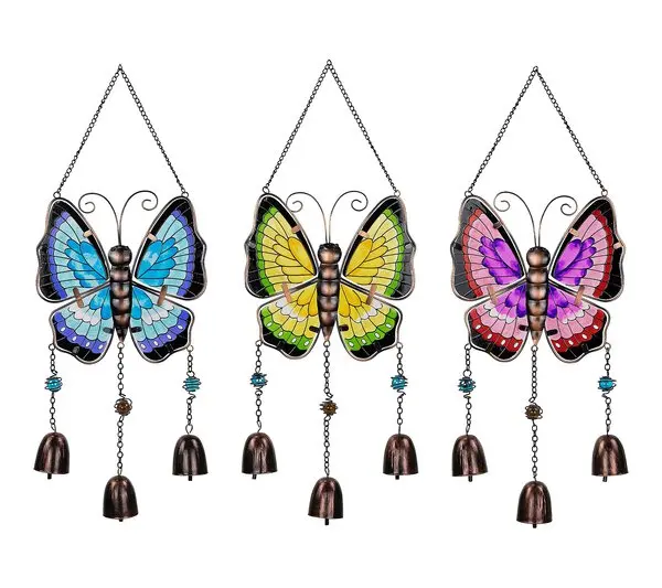 NORTHLIGHT Metal Butterfly Suncatcher Windchime S Set Of 3 - One-color