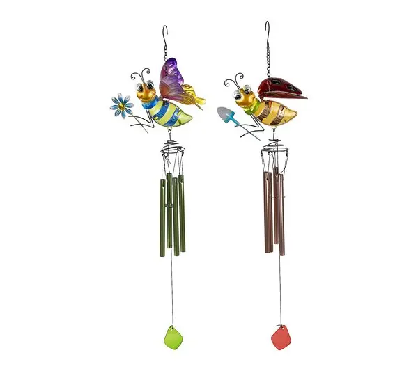 NORTHLIGHT Pink Green Bees Garden Windchimes 30' Set Of 2 - One-color