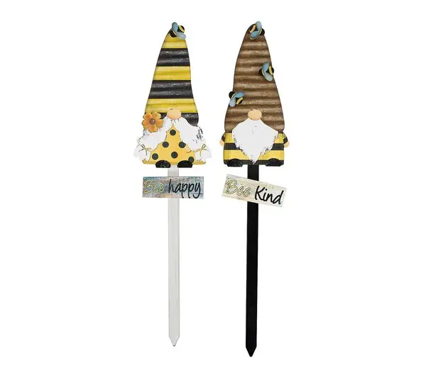 NORTHLIGHT Bee Gnomes Wooden Garden Stakes 24 Set Of 2 - One-color