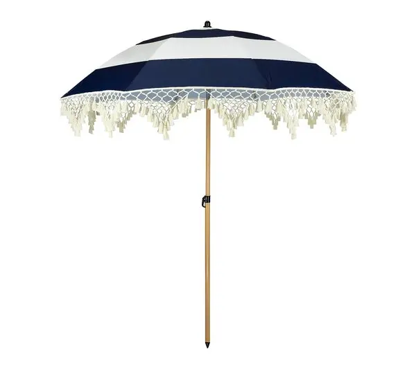 NORTHLIGHT 6.5' Striped Macrame Boho Umbrella - One-color