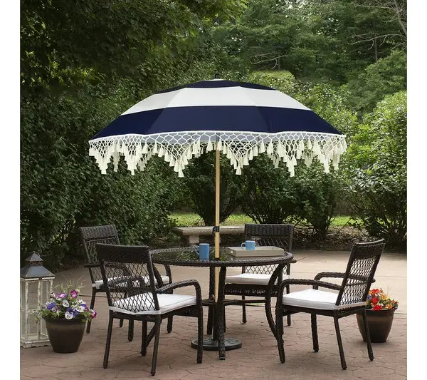 NORTHLIGHT 6.5' Striped Macrame Boho Umbrella