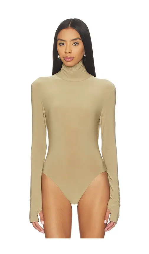 Norma Kamali Long Sleeve Turtle Bodysuit - Camel