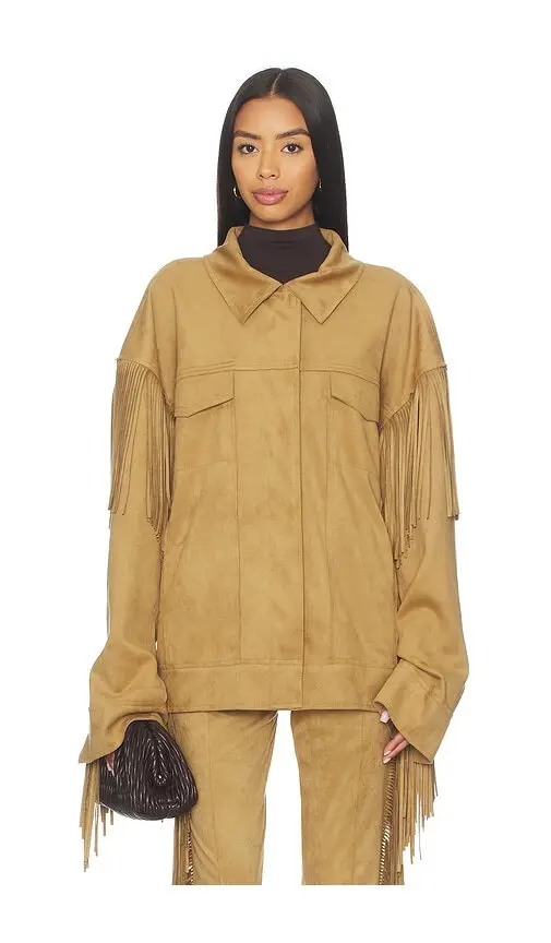 Norma Kamali Fringe Oversized Jean Jacket - Camel