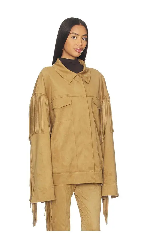 Norma Kamali Fringe Oversized Jean Jacket - Camel