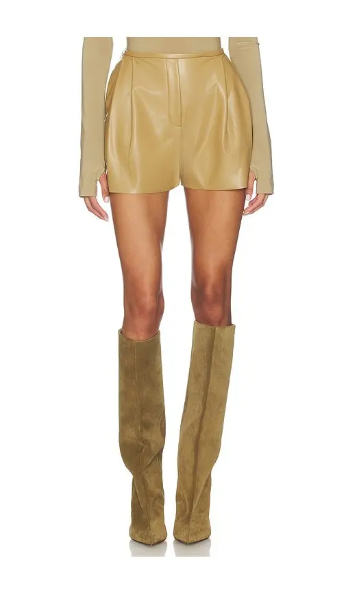 Norma Kamali Pleated Faux Leather Shorts