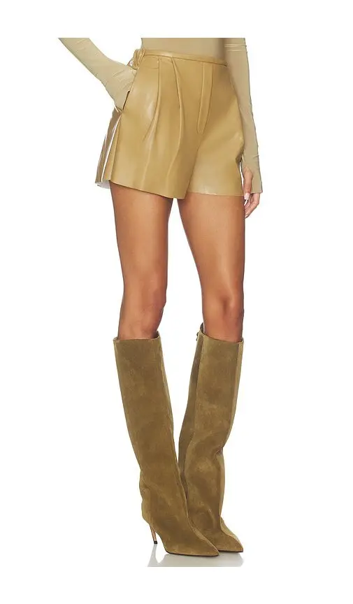 Norma Kamali Pleated Faux Leather Shorts