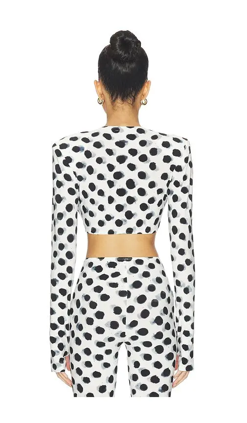 Norma Kamali Cropped Long Sleeve Shoulder Pad Top With Polka Dots