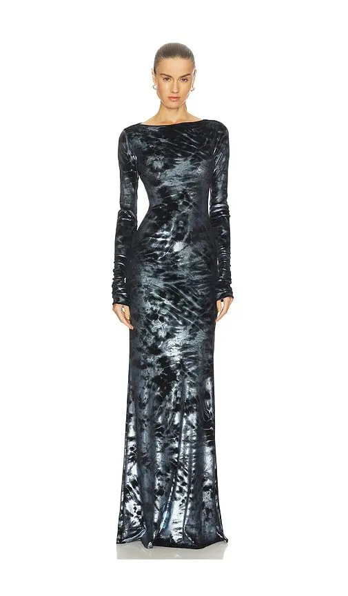Lapointe Velour Boatneck Gown - Midnight