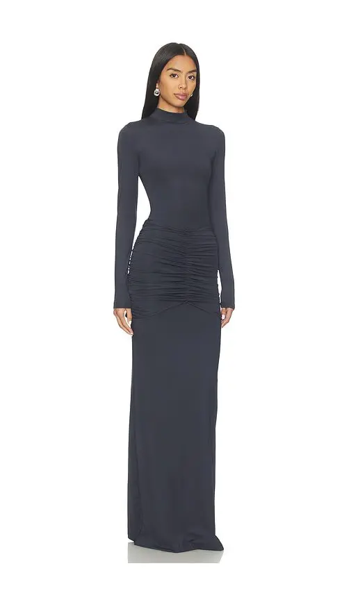fitted lace wedding dress Slit Back Charcoal Grey Maxi Dress