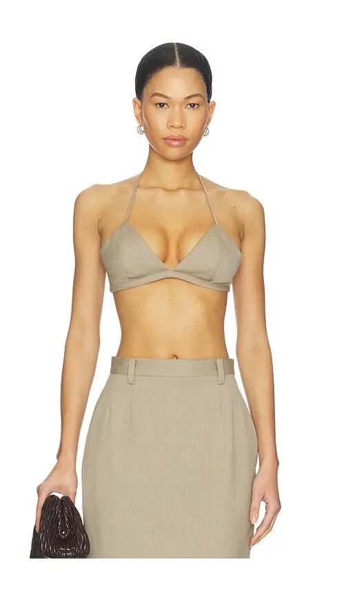 MIMCHIK Faux Fur Trimmed Rosie Bra In Beige - Dune