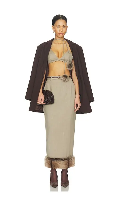 MIMCHIK Faux Fur Trimmed Rosie Bra In Beige - Dune