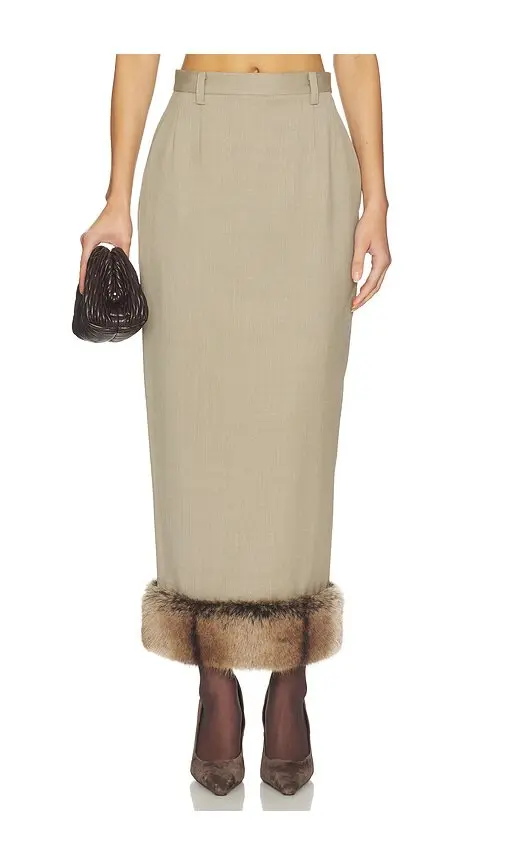 MIMCHIK Faux Fur Trimmed Rosie Skirt In Beige - Dune