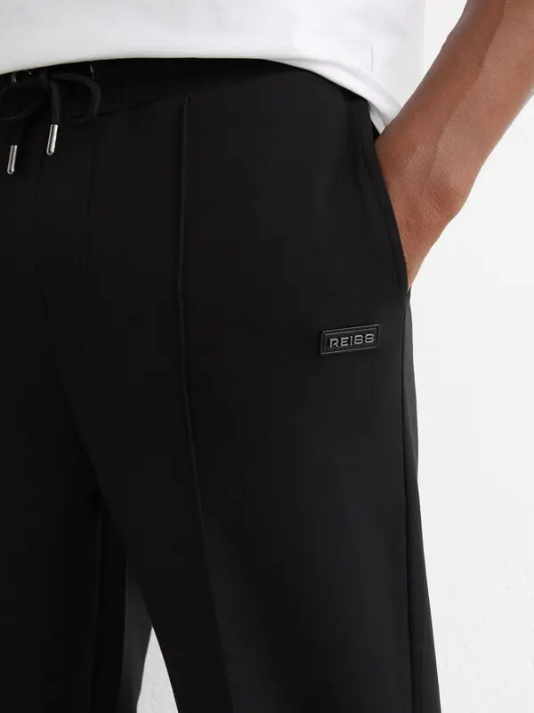 REISS Barnes Premium Interlock Cuffed Logo Joggers - Black