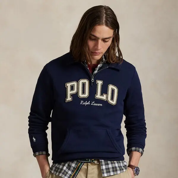 Ralph Lauren Logo Fleece Quarter-zip Sweatshirt - Cruise Navy