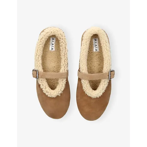 Alaïa Double-faced Shearling And Suede Ballet Flats