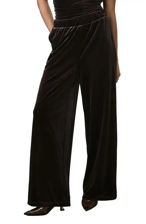 NEXT Stretch Velvet Wide Leg Pants - Mocha Brown