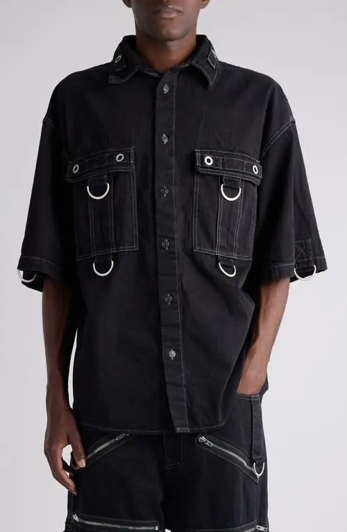 Balenciaga D-ring Cotton Denim Utility Shirt - Lightweight Black