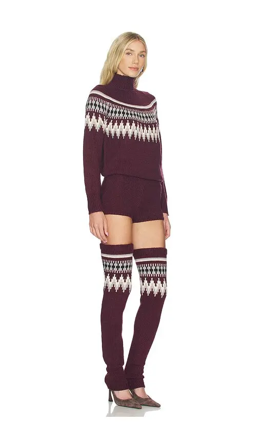 SEROYA Jacquard Knit Romper With Leg Warmers - Wine