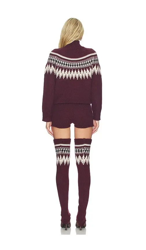SEROYA Jacquard Knit Romper With Leg Warmers - Wine